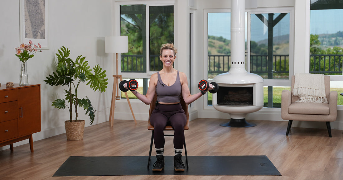 15 Minute Chair Workout with Dumbbells | Sunny Health & Fitness