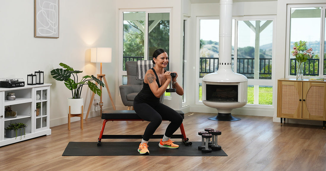 20 Min Full Body Dumbbell Bench Workout | Sunny Health & Fitness