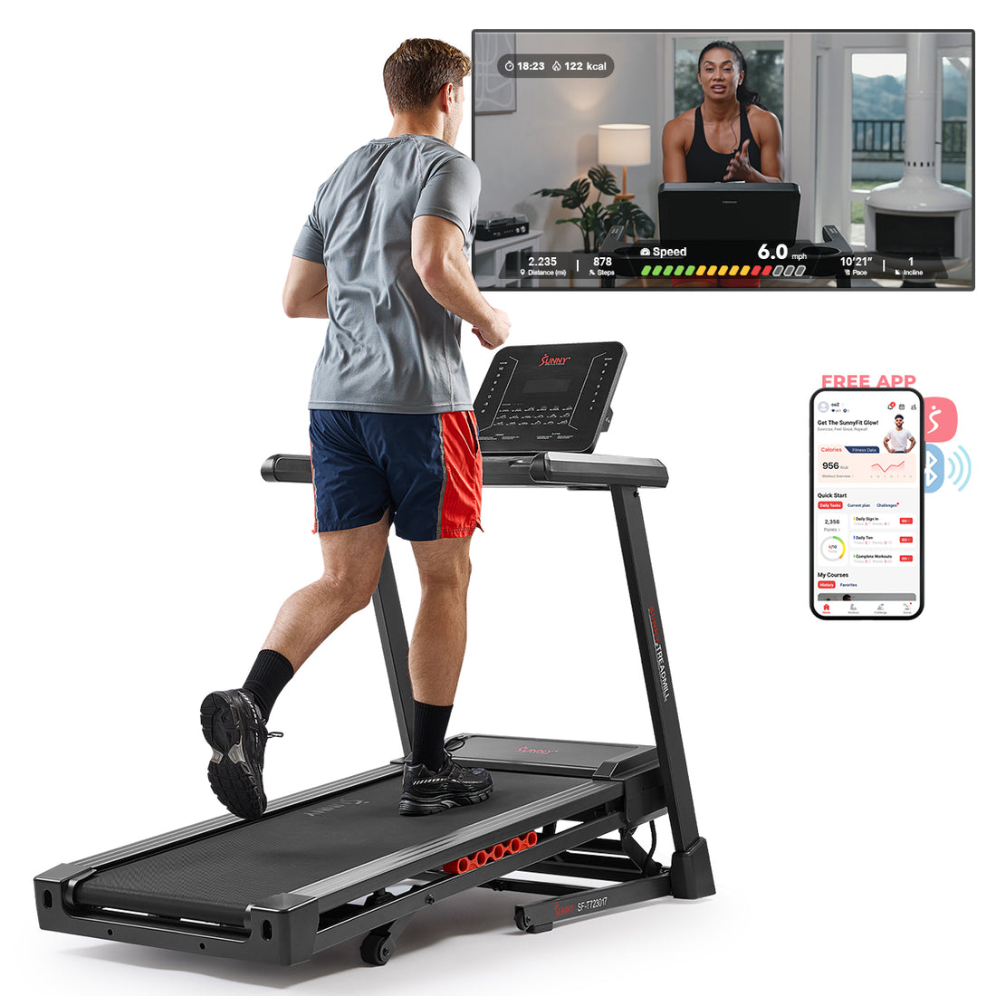 Excel Smart Treadmill with Wi-Fi, 20" Deck, & 300lb Capacity | Sunny ...