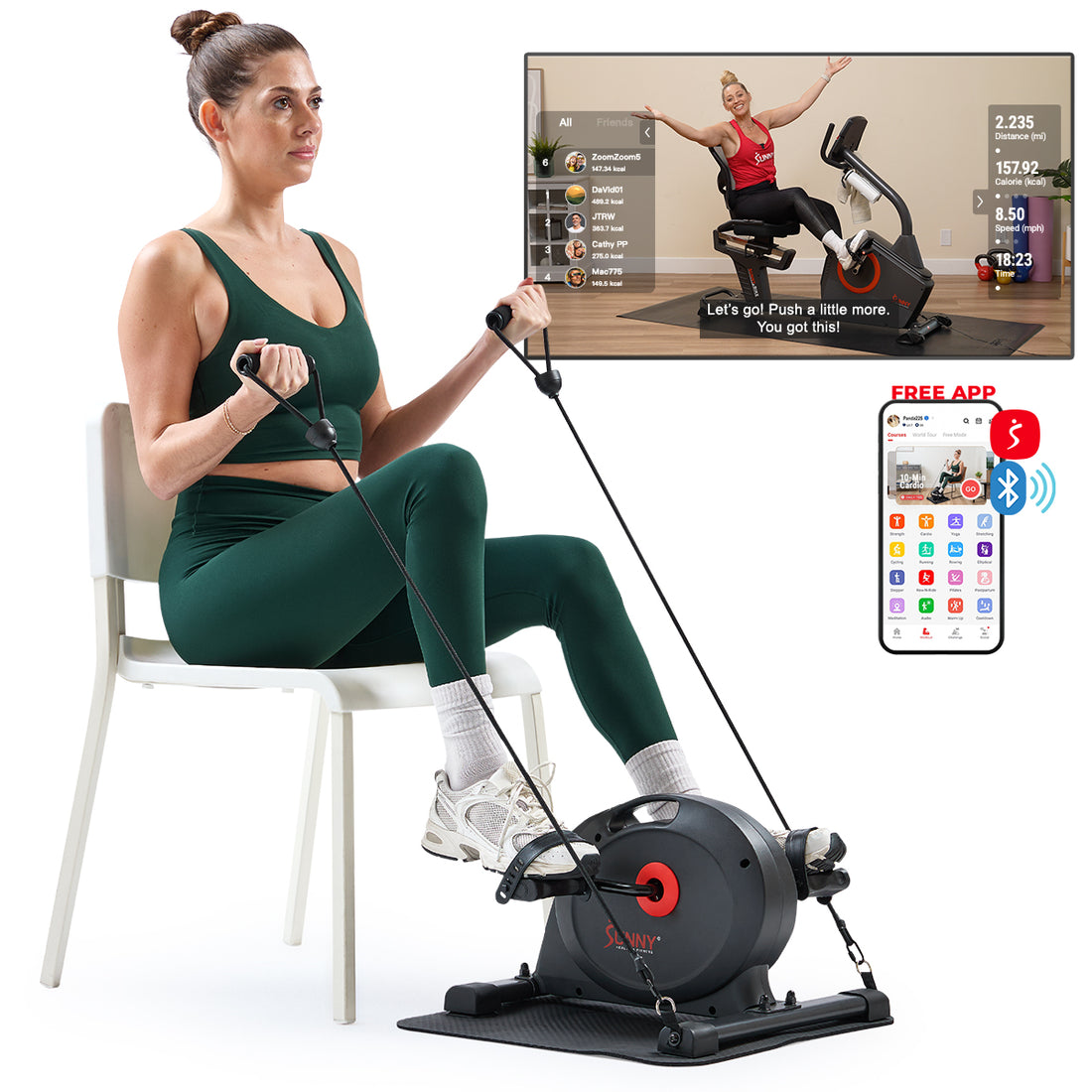 Smart Mini Exercise Bike with Resistance Bands and Mat | Sunny Health ...