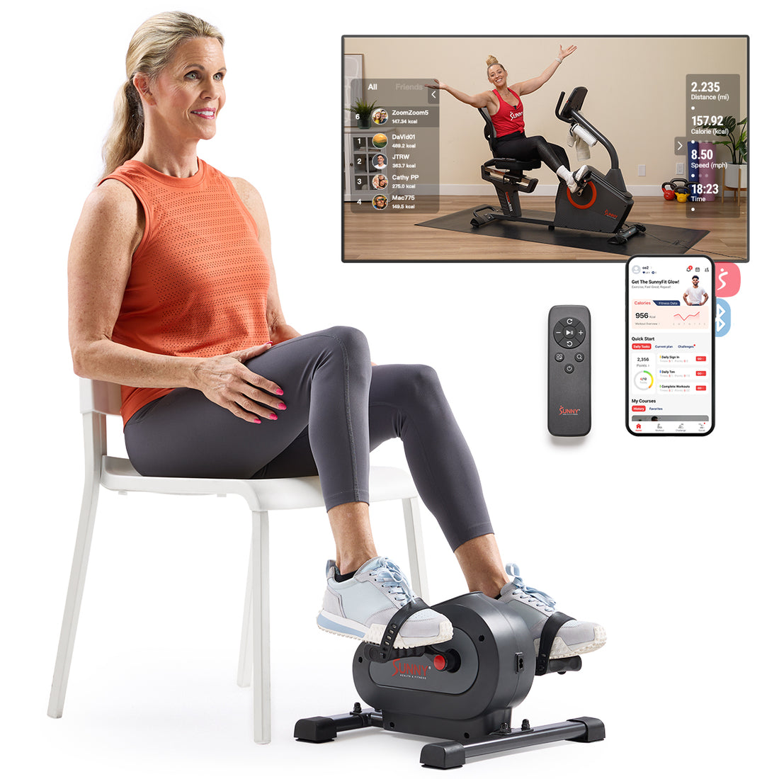 Smart Motorized Mini Exercise Bike-18 Speeds | Sunny Health & Fitness ...