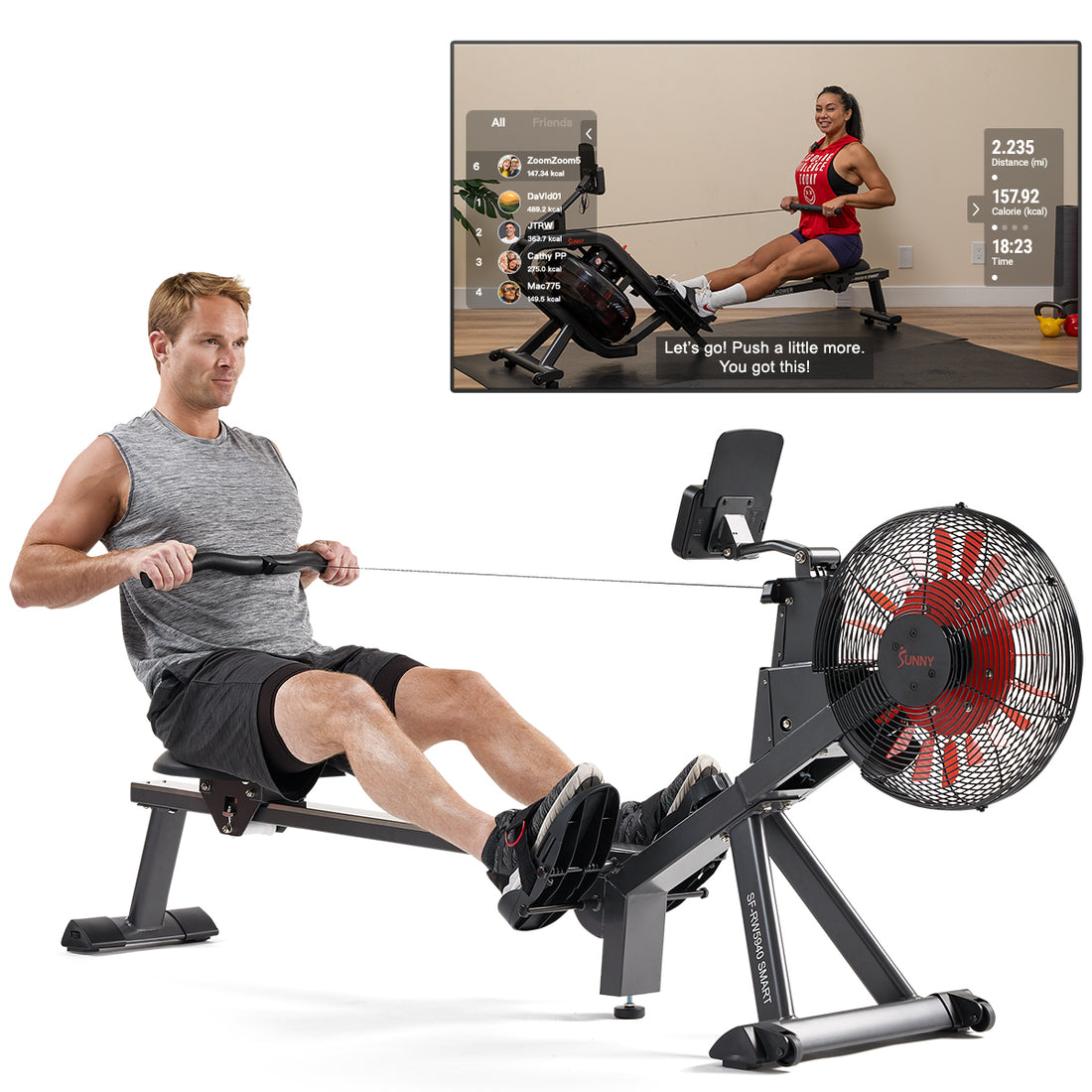 Premium Smart Magnetic Air Rower | Sunny Health & Fitness | Sunny ...