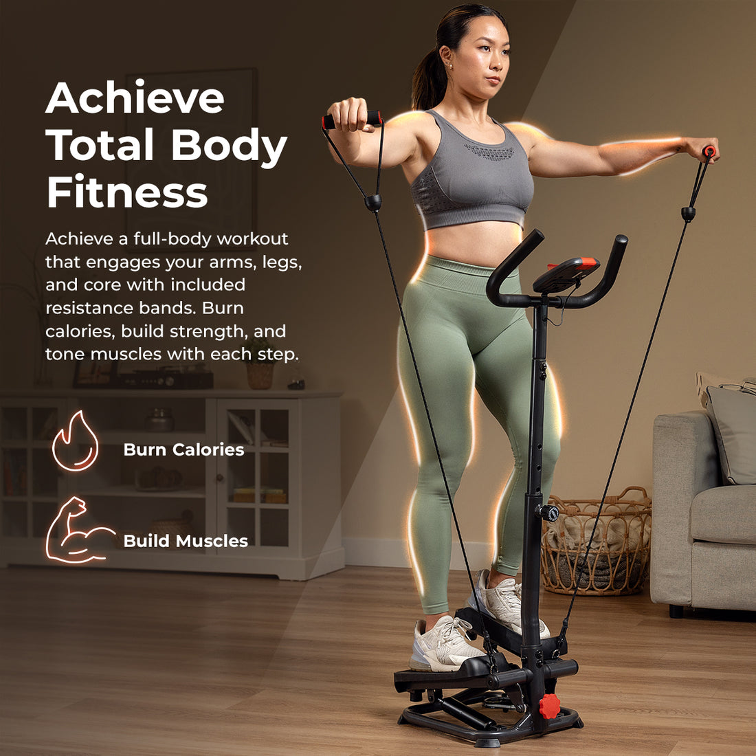 Smart Stair Exercise Stepper with Handlebar | Sunny Health & Fitness ...