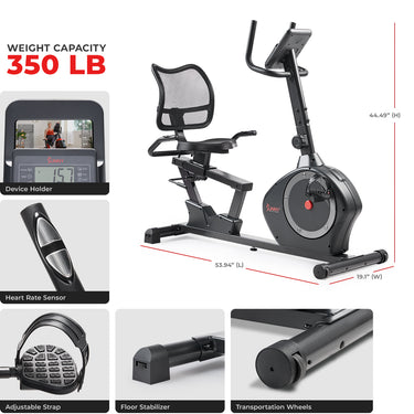 Smart Magnetic Heavy Duty Recumbent Bike with 350LB Weight Capacity | Sunny Health & Fitness ...