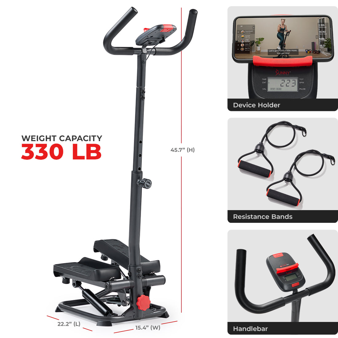 Smart Stair Exercise Stepper with Handlebar | Sunny Health & Fitness ...