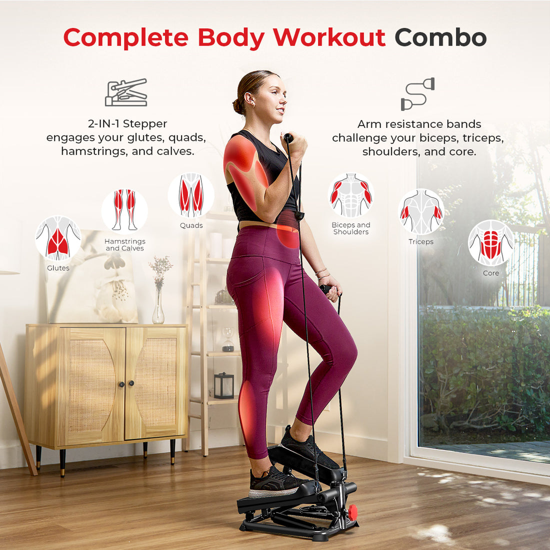 Smart Advanced Stair Exercise Stepper With Exercise Bands | Sunny ...