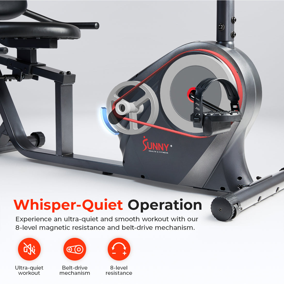 Smart Magnetic Resistance Recumbent Bike with Easy Adjustable Seat | Sunny Health & Fitness ...
