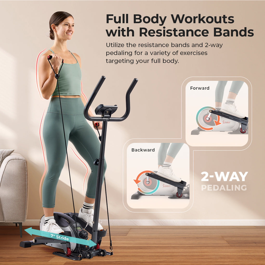 Smart Stand Mini Elliptical Exercise Trainer with Handle Bar | Sunny ...