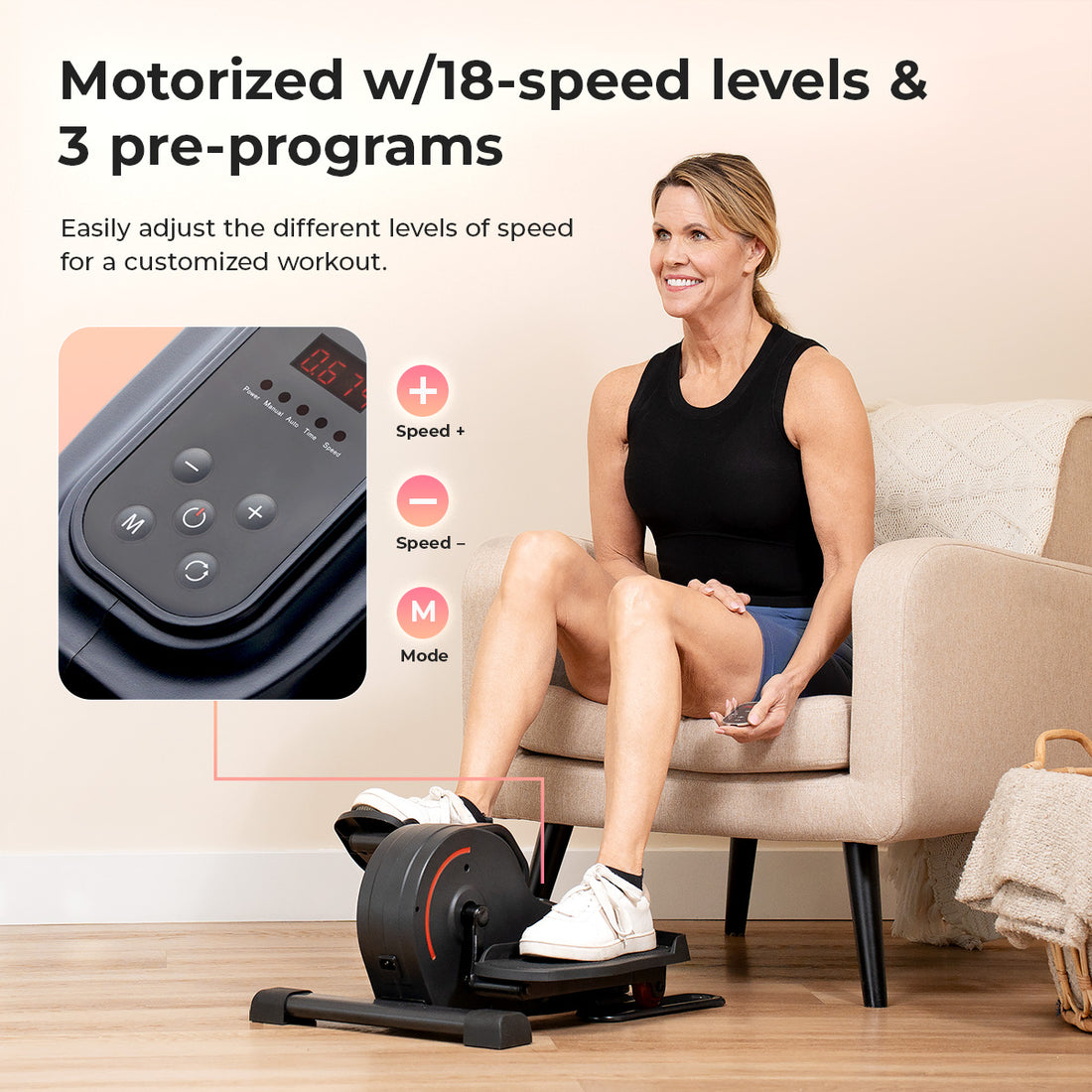 Smart Motorized Under Desk Mini Elliptical | Sunny Health & Fitness ...