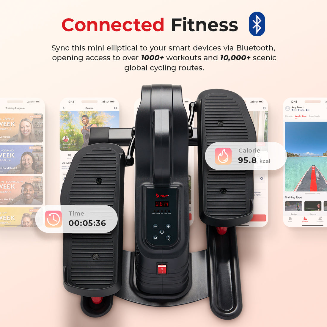 Smart Motorized Under Desk Mini Elliptical | Sunny Health & Fitness ...