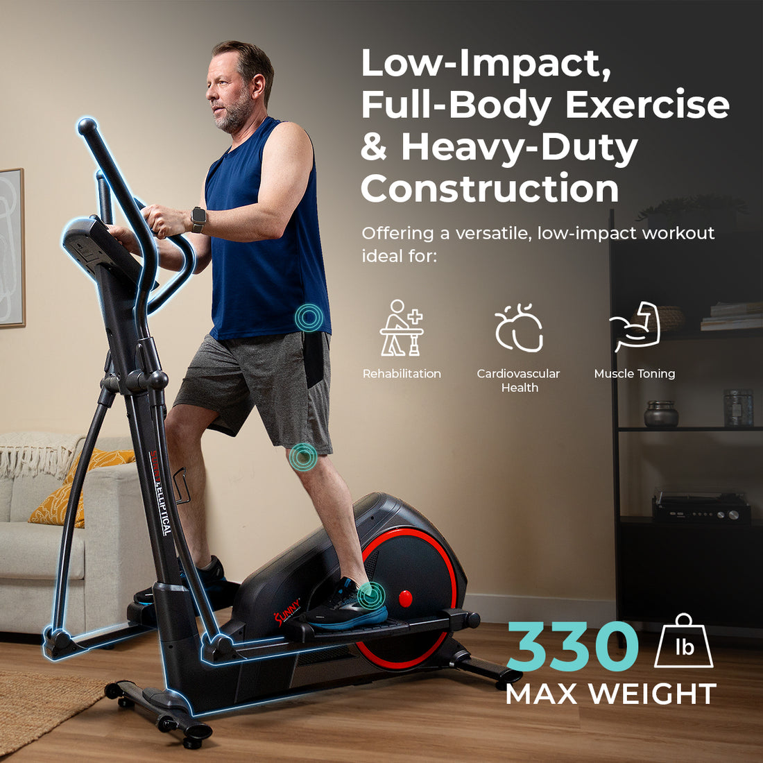 Smart Heavy-Duty Elliptical Training Machine | Sunny Health & Fitness