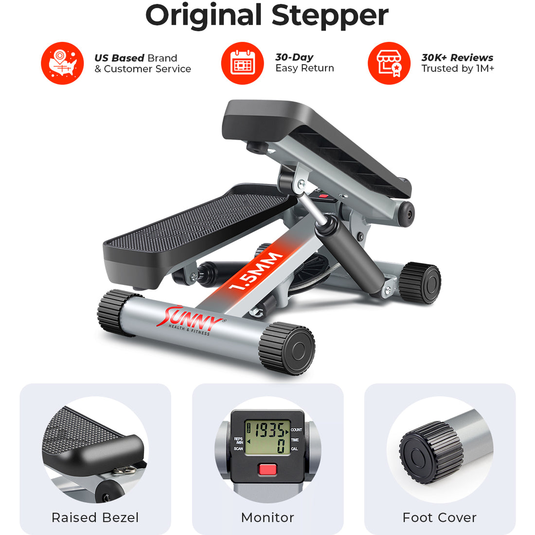 Mini Stepper with Resistance Bands Step Machine w/ LCD Monitor | Sunny ...