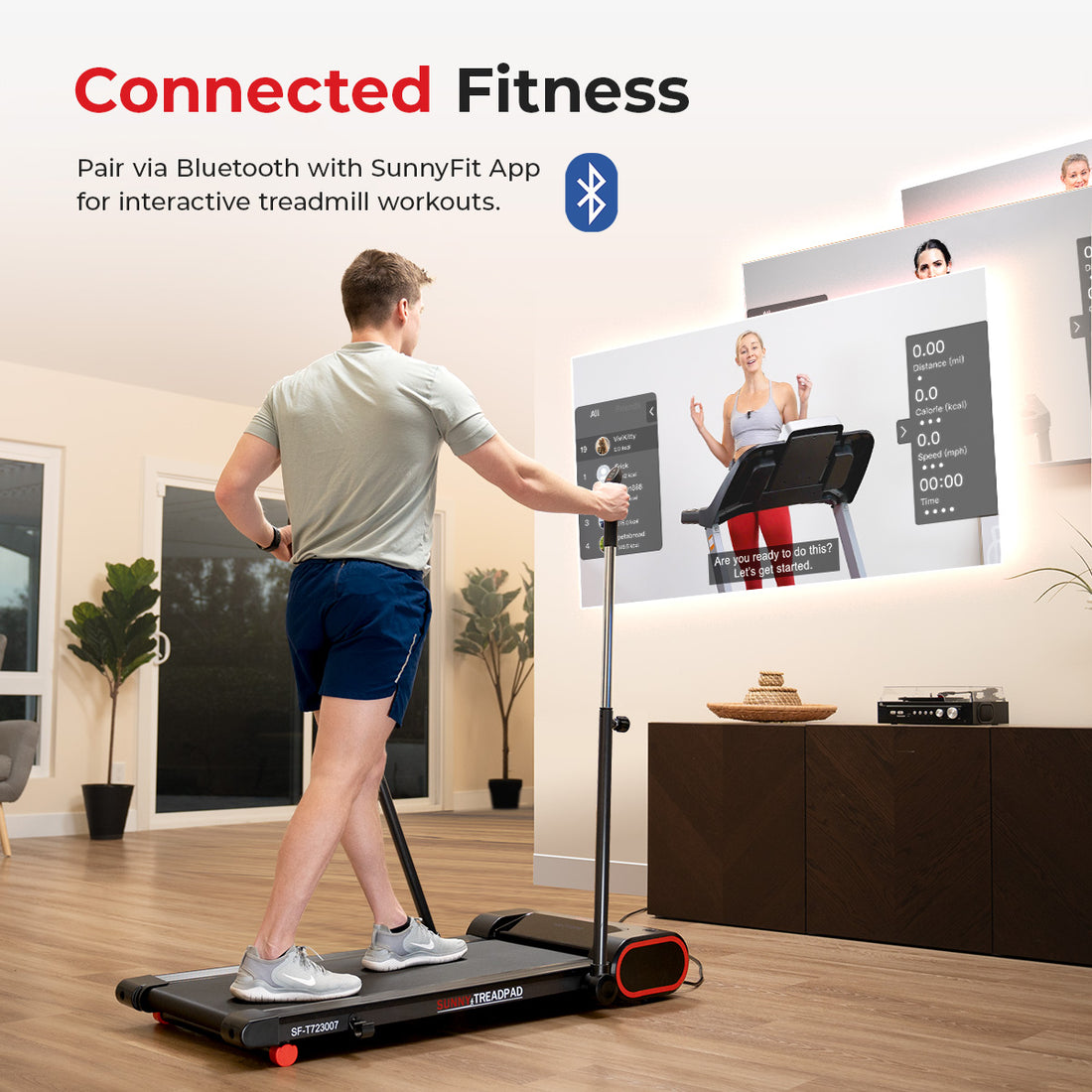 Under Desk Smart TreadPad® Walking Treadmill with Hiking Pole | Sunny ...