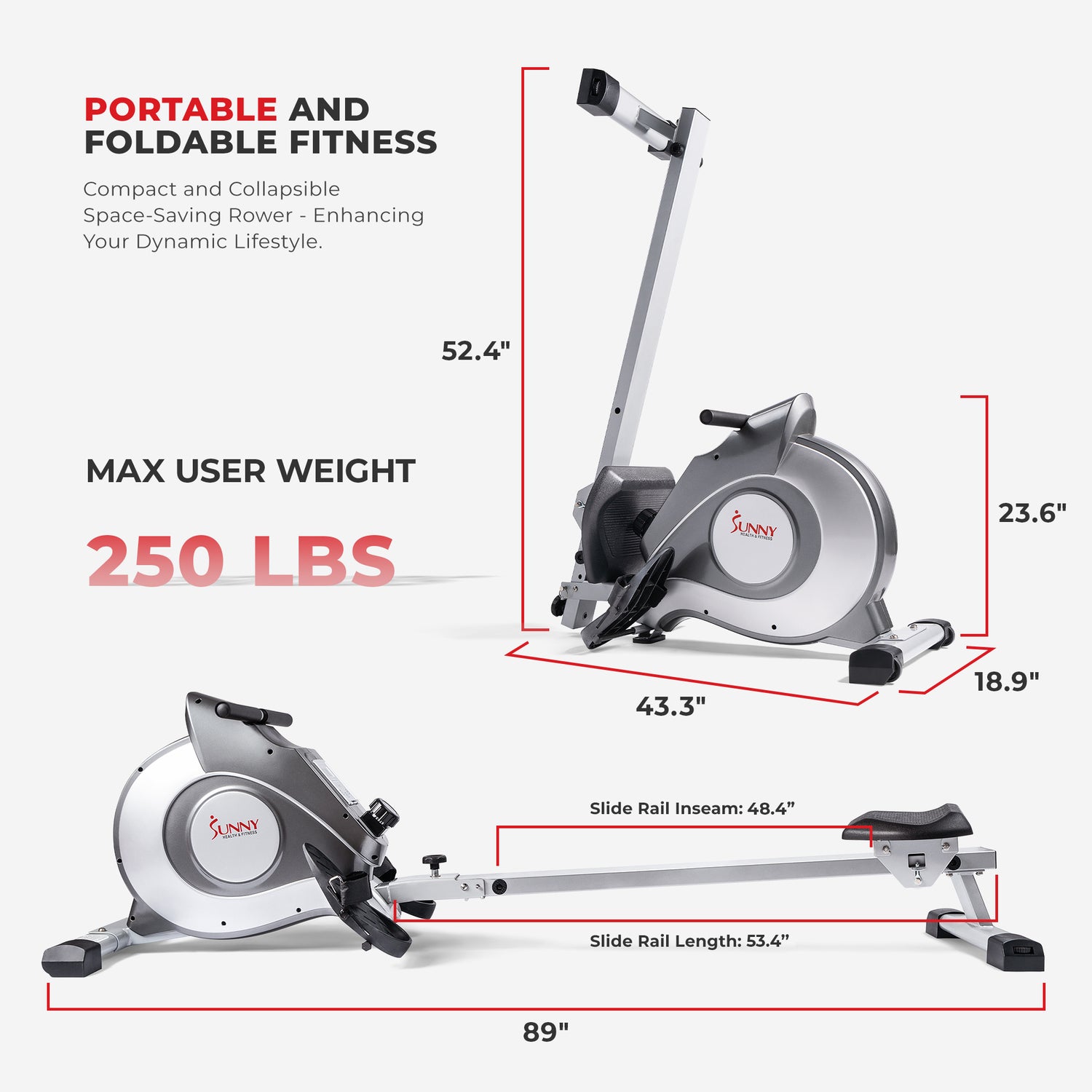 Magnetic Rowing Machine with Monitor | Free Shipping | Sunny Health and ...