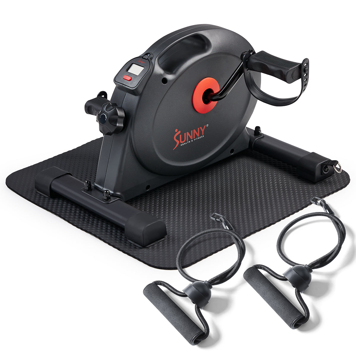 Smart Mini Exercise Bike with Resistance Bands and Mat | Sunny Health ...