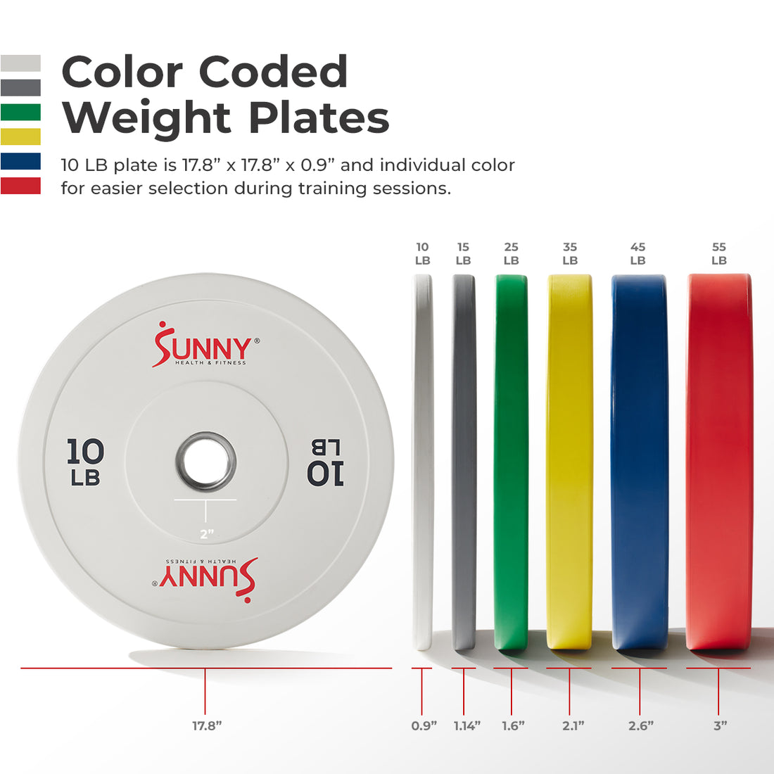 Sunny Strength™ Elite 2-inch Rubber Olympic Weight Plates 10 - 55 LBS ...