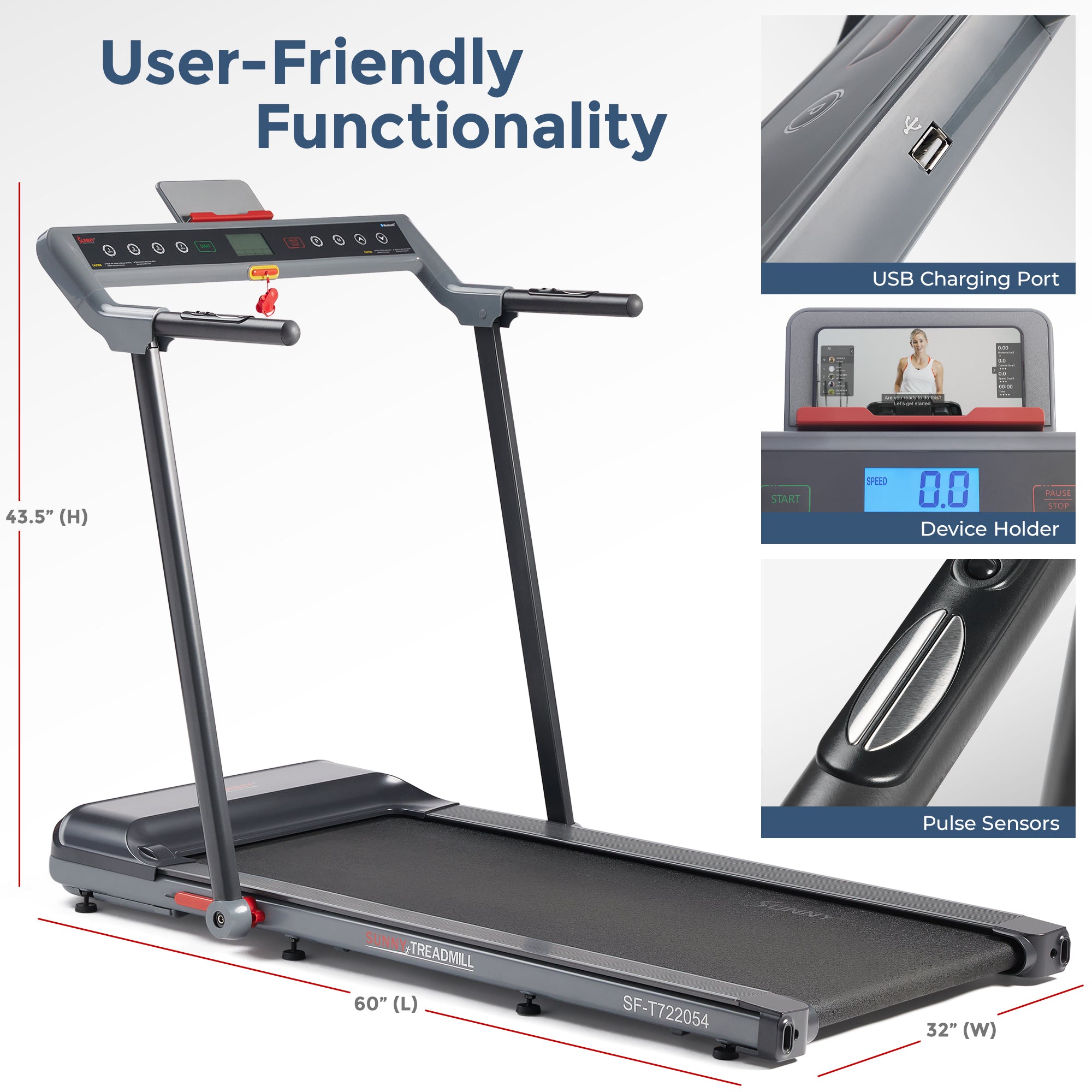 Pegasus Smart Treadpad® Treadmill with 20” Wide Running Belt | Sunny ...