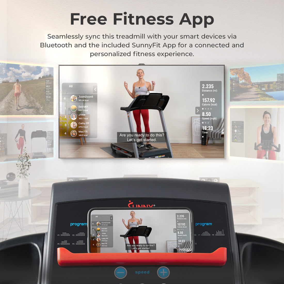 Smart Motorized Treadmill with Manual Incline | Sunny Health & Fitness ...