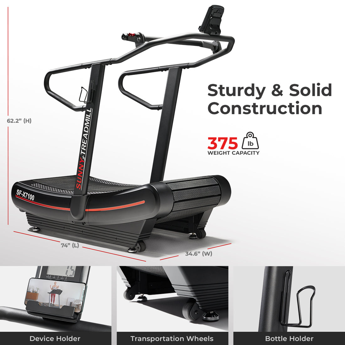 Commercial Level Ergonomic Manual Treadmill | Sunny Health & Fitness | Sunny Health and Fitness