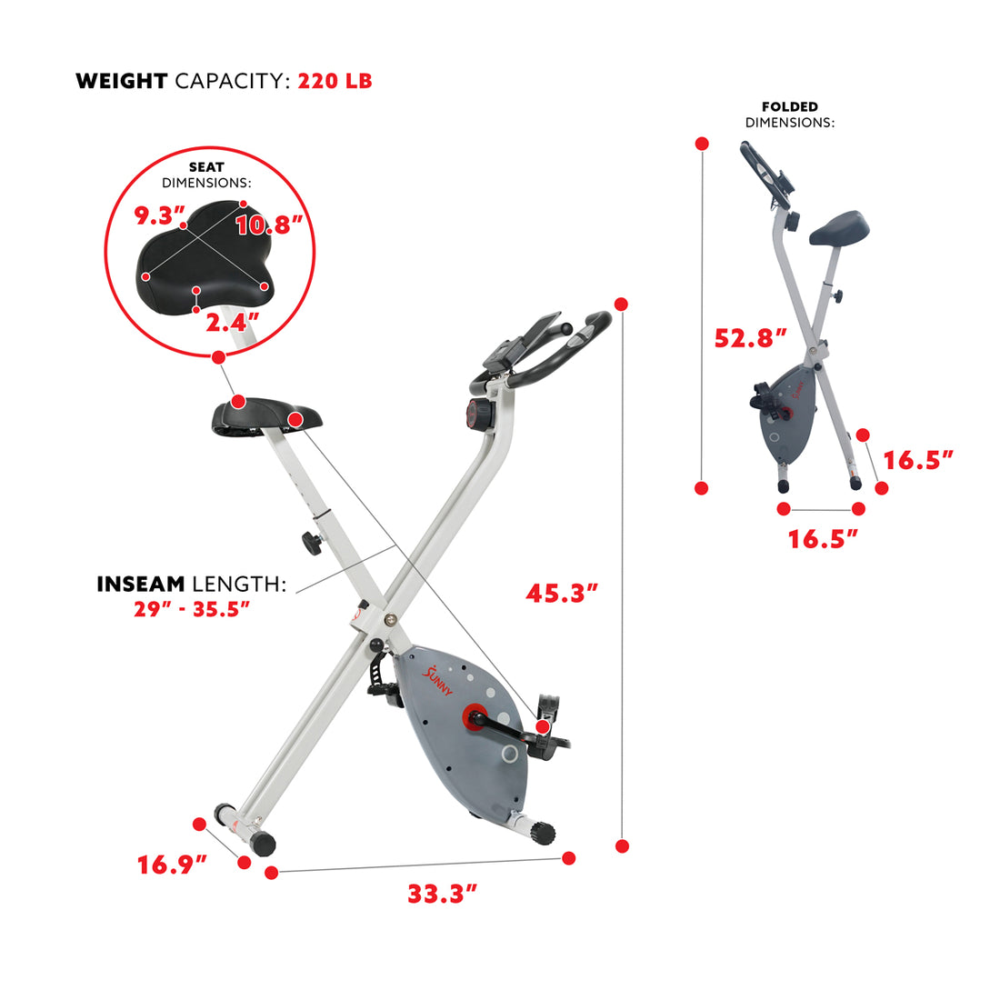 Foldable Exercise Bike Space Saving Stationary Bike | Sunny Health ...
