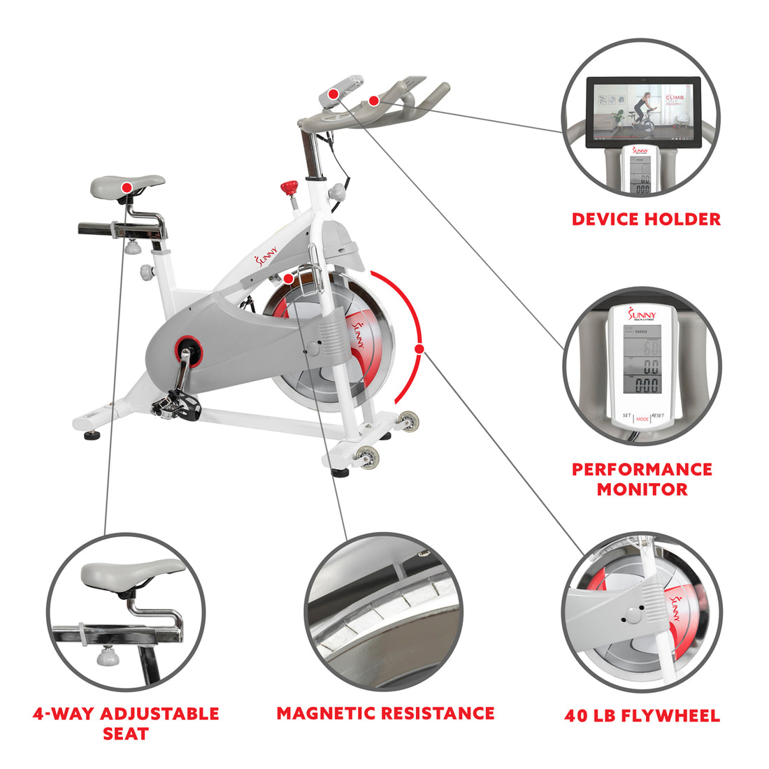 Premium Magnetic Belt Drive Indoor Cycling Bike | Sunny Health and Fitness