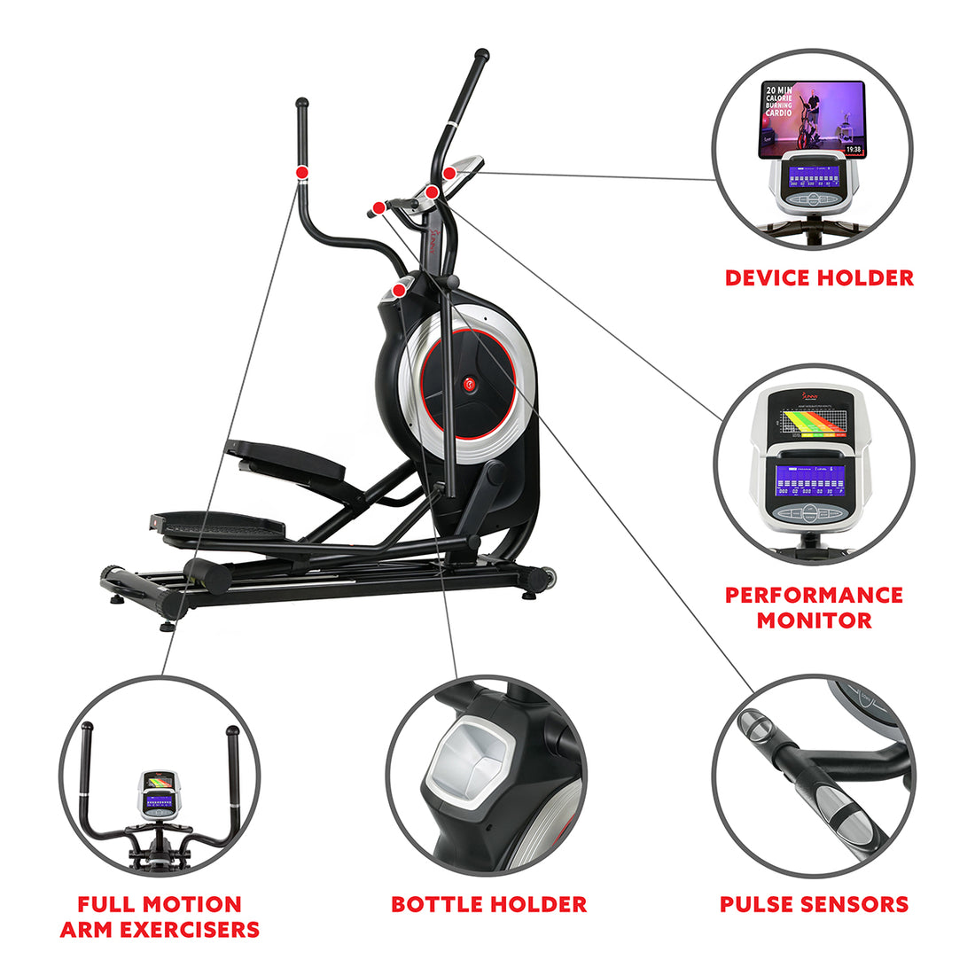 Motorized Elliptical Machine Trainer w/ Heart Rate Monitoring | Sunny ...