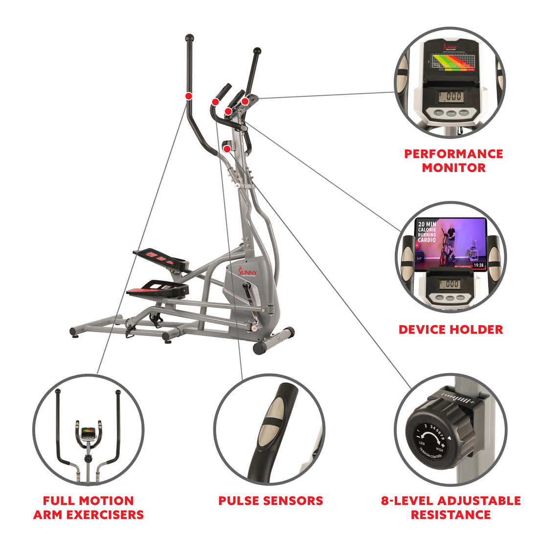 Elliptical Trainer Machine Magnetic Elliptical w/ Device Holder, LCD M ...