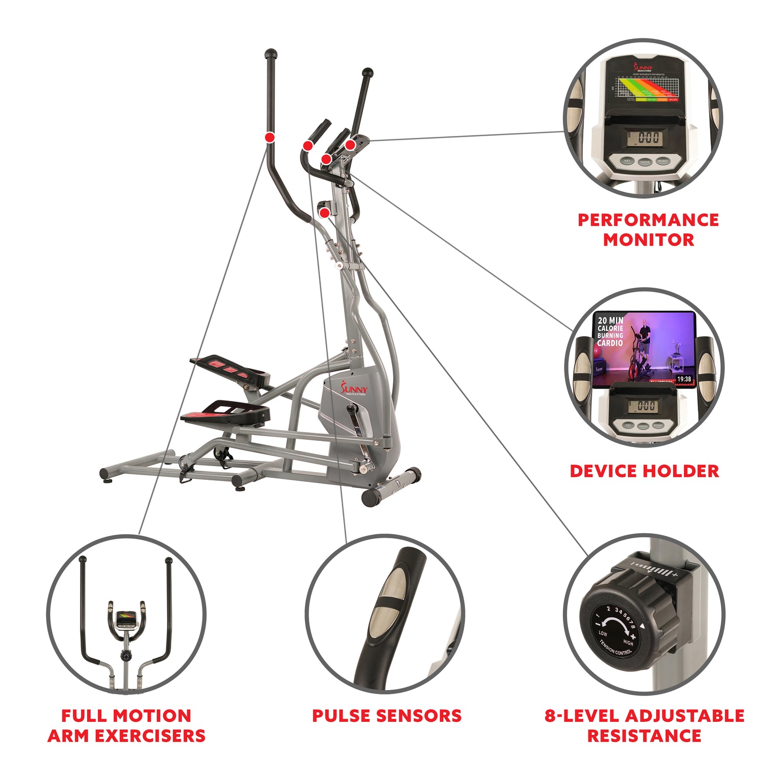 Elliptical Trainer Machine Magnetic Elliptical w/ Device Holder, LCD M ...