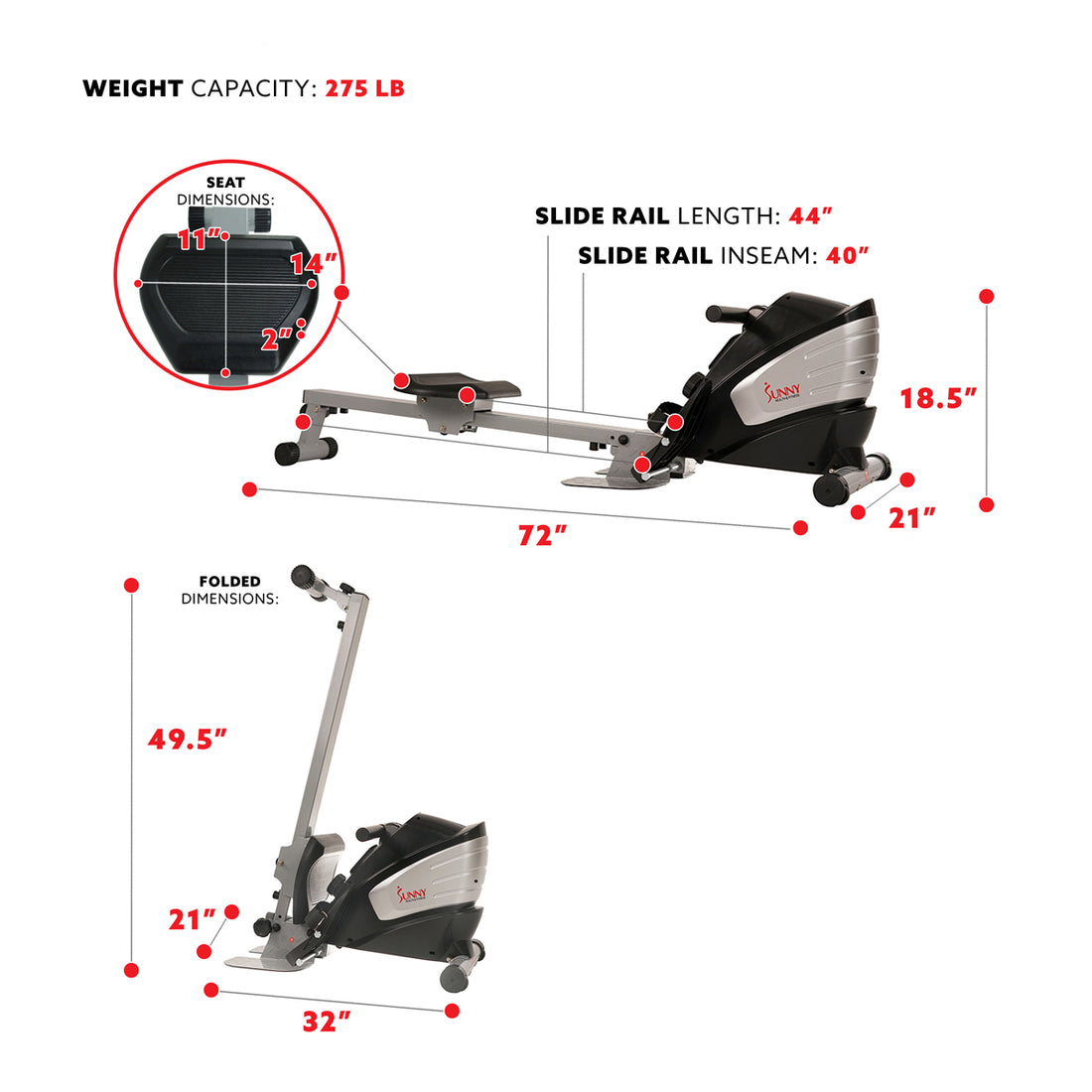 Dual Function Rowing Machine Multi-Rower | Sunny Health & Fitness