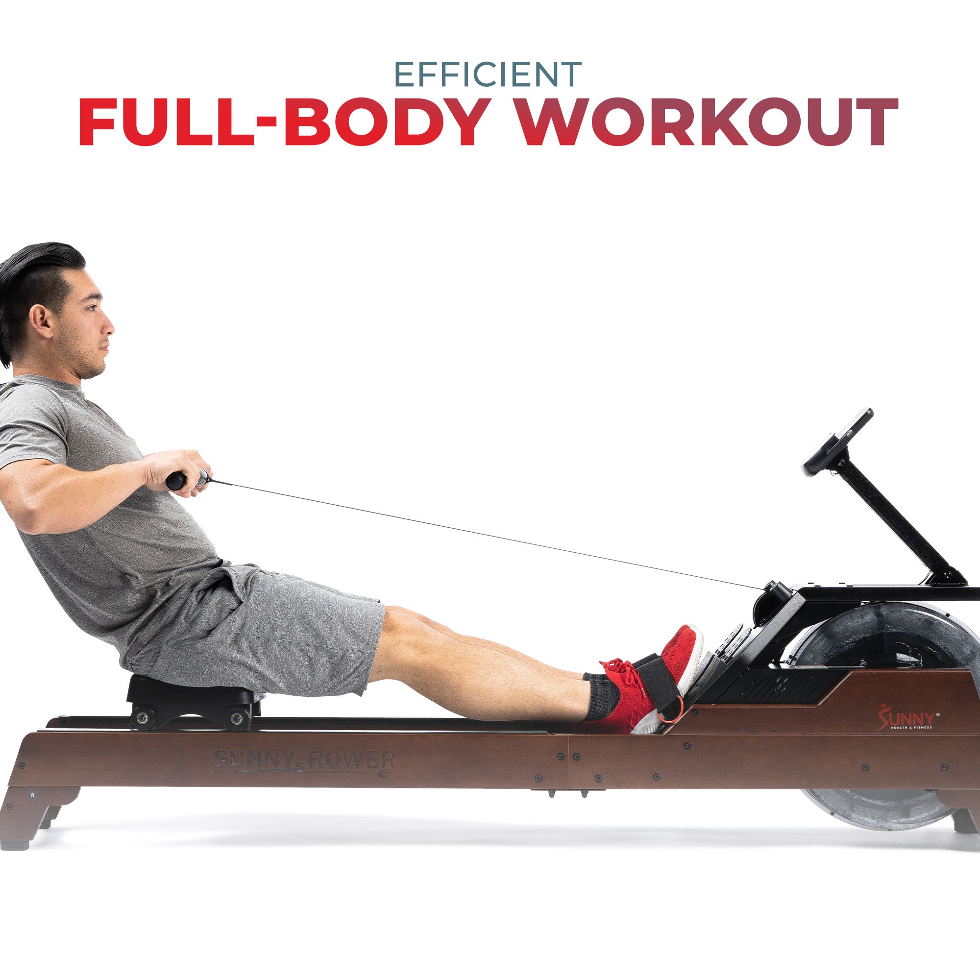 Vertical Hydro Wooden Water Rowing Machine | Sunny Health and Fitness