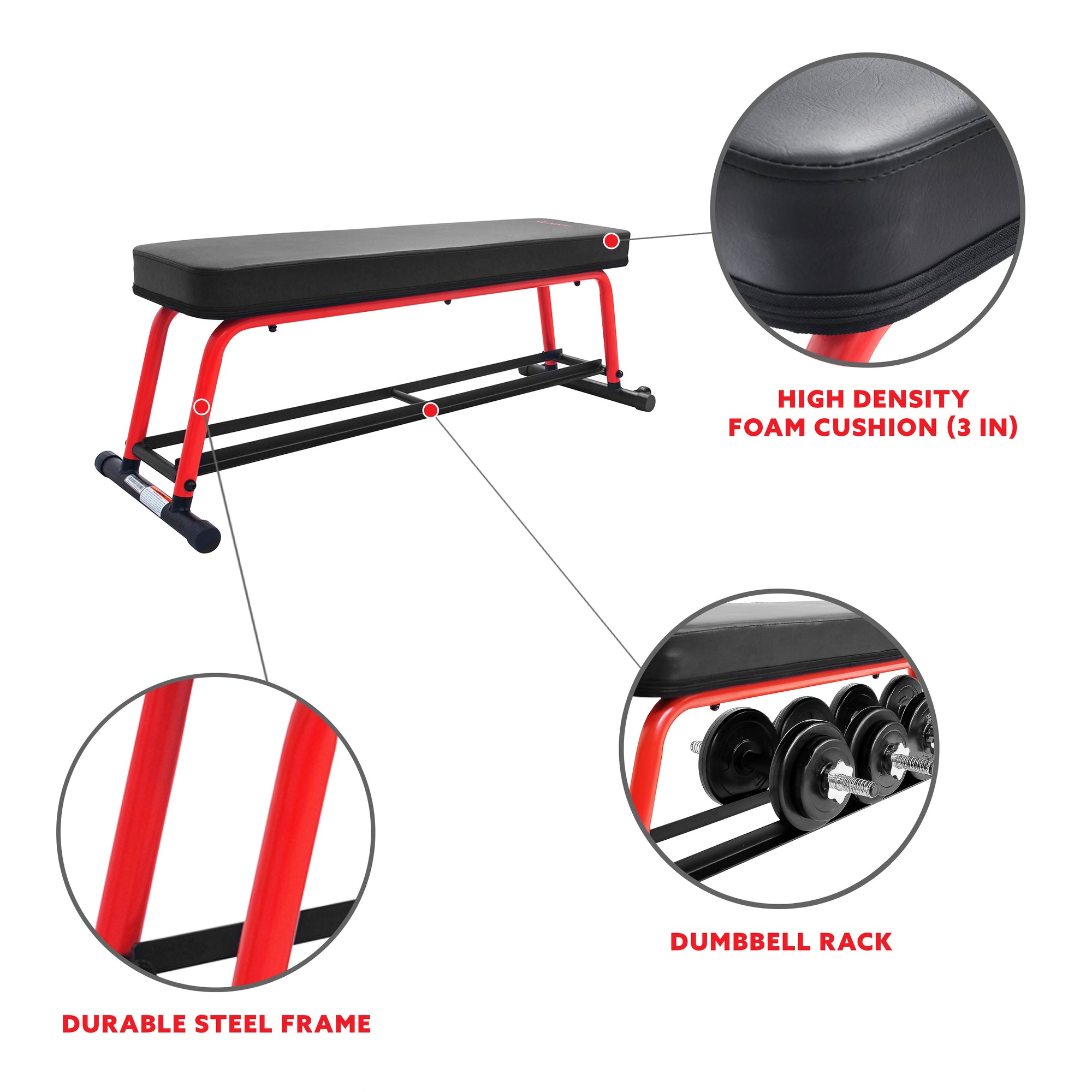Power Zone Premium Strength Flat Bench With Dumbbell Rack | Sunny ...