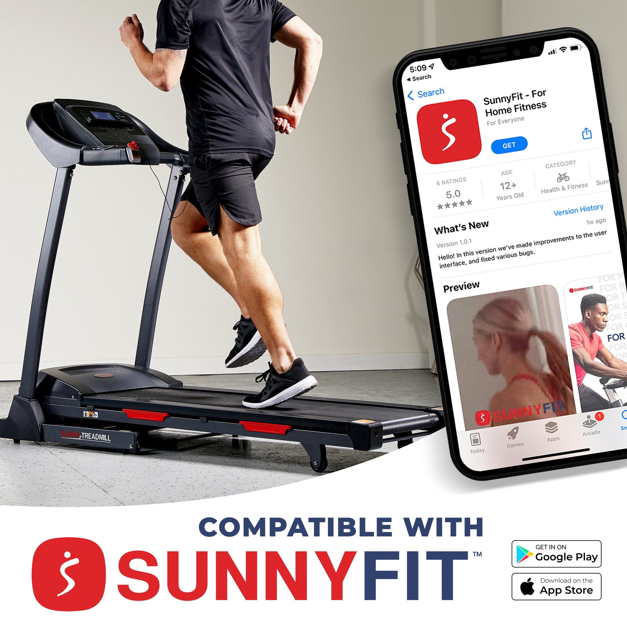 Premium Treadmill with Auto Incline Sunny Portable Treadmill | Sunny ...