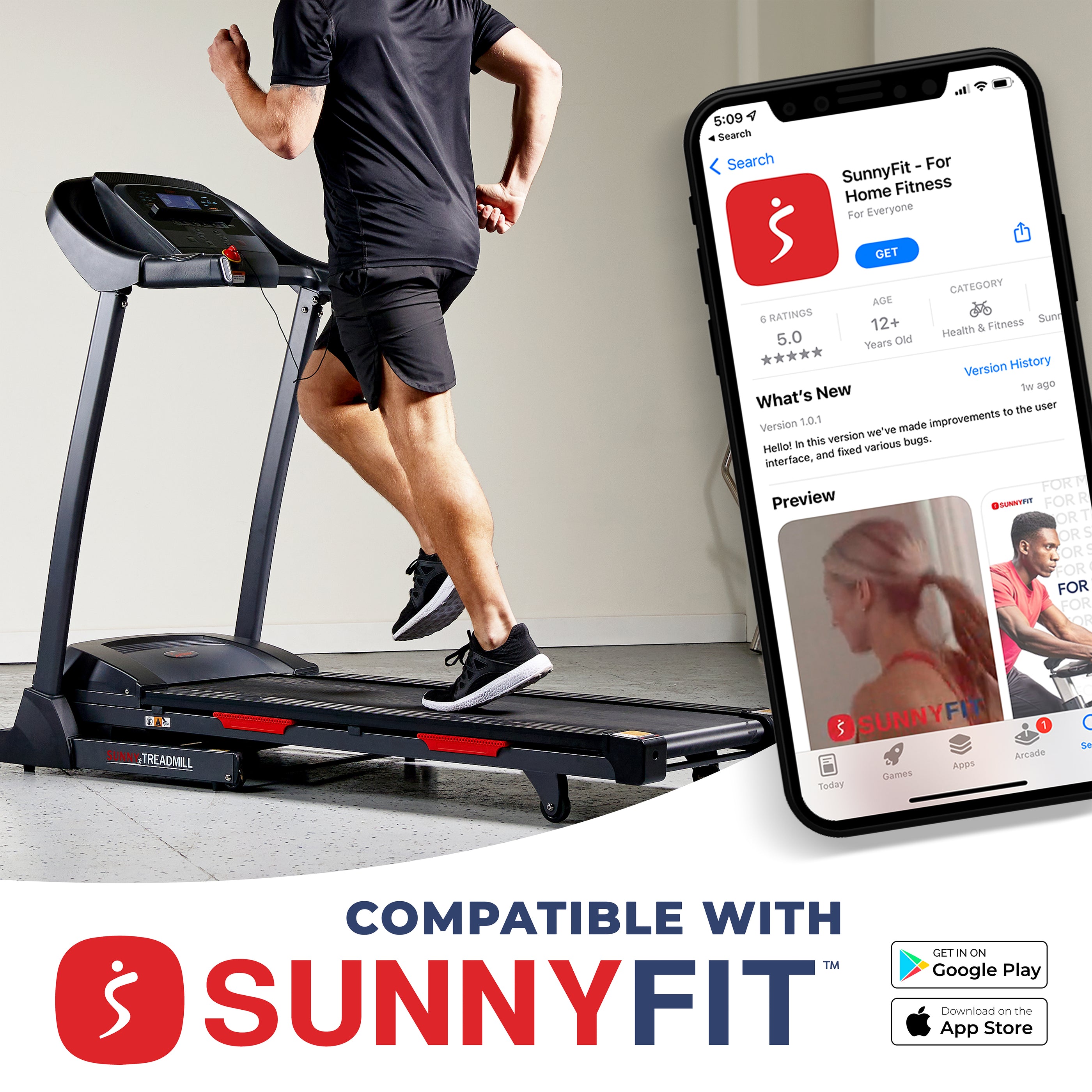 Premium Treadmill with Auto Incline Sunny Portable Treadmill | Sunny ...