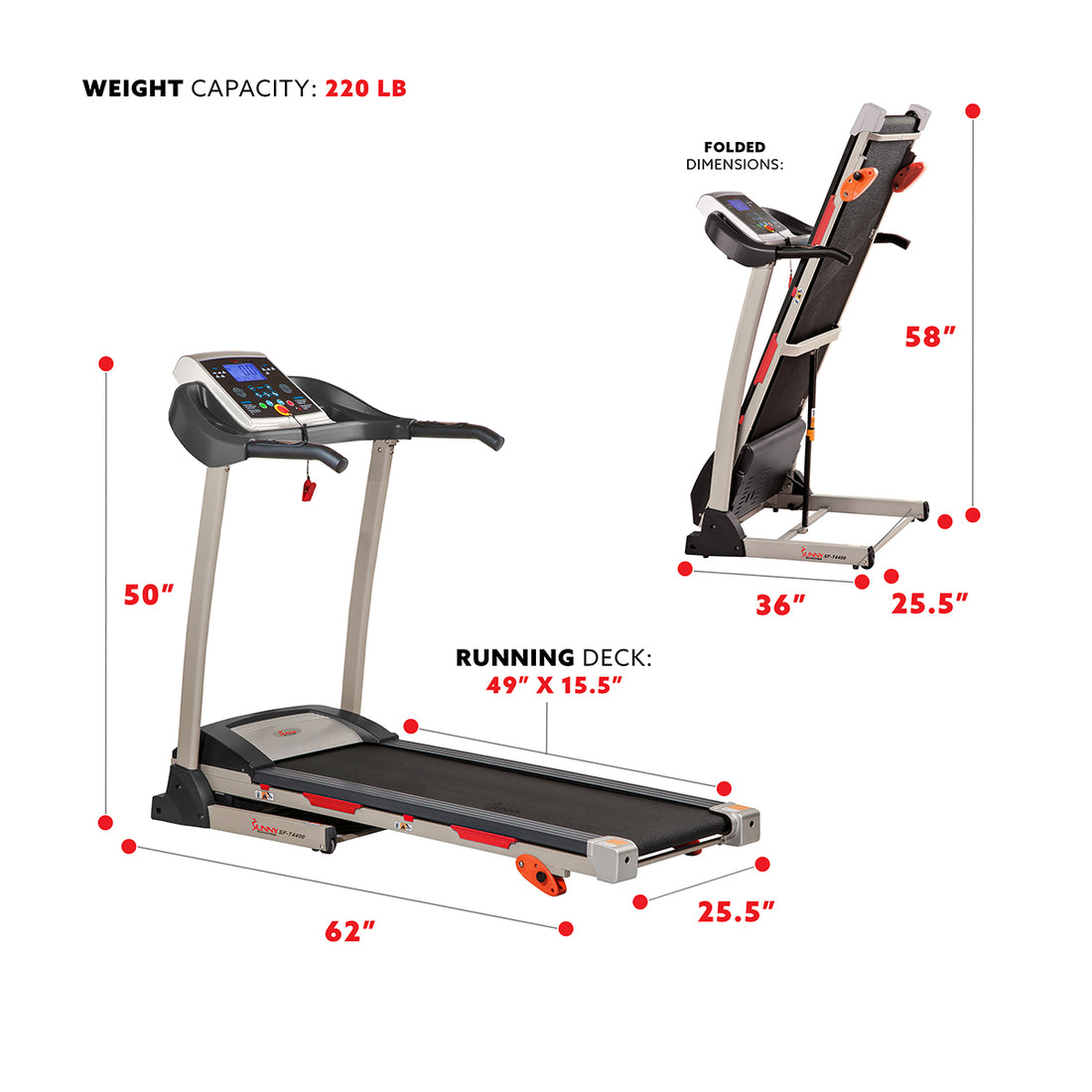 Manual Incline Treadmill w/ LCD Display SF-T4400 | Sunny Health & Fitness
